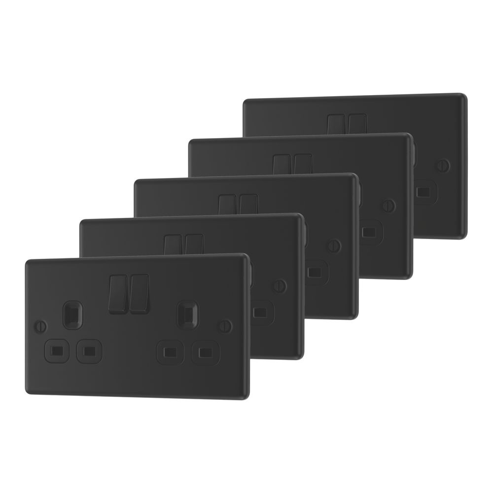 LAP 13A 2-Gang SP Switched Sockets Matt Black with Black Inserts 5 Pack ...