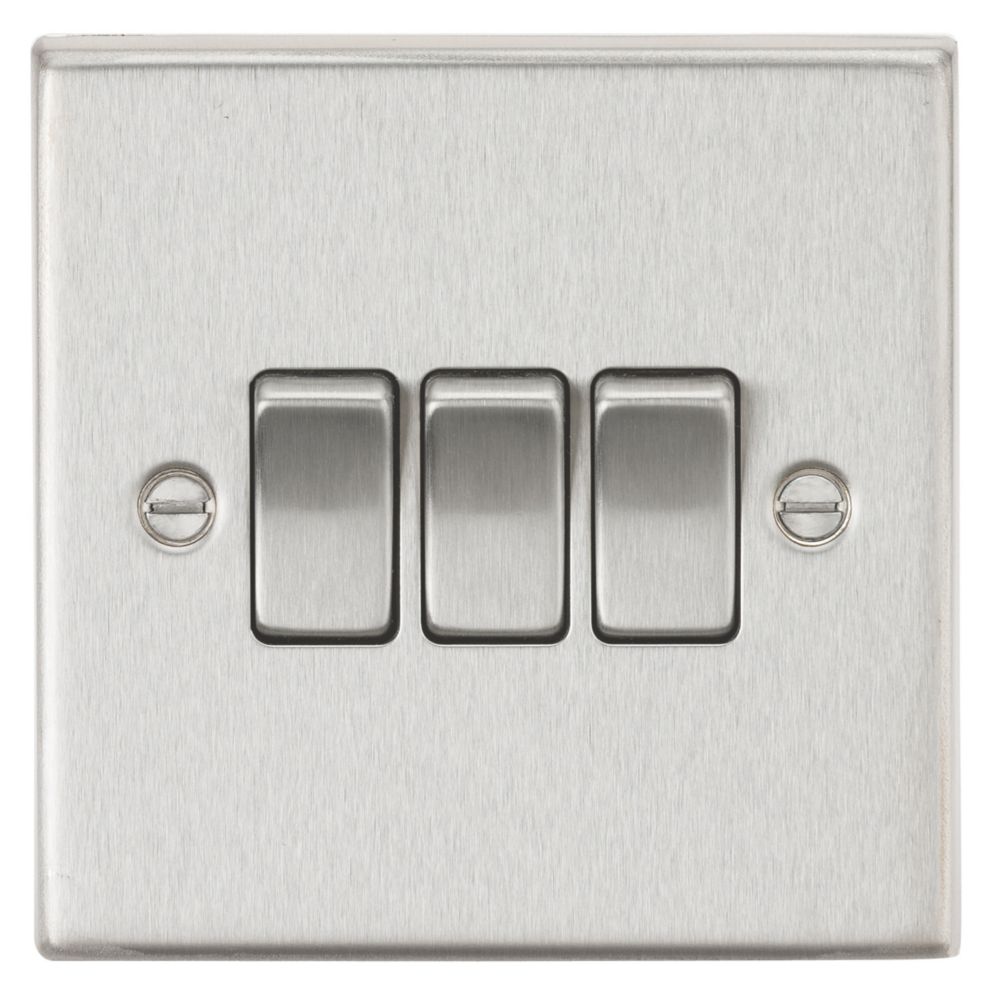 Knightsbridge 10AX 3-Gang 2-Way Light Switch Brushed Chrome - Screwfix