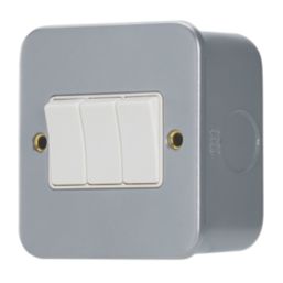 Contactum 10AX 3-Gang 2-Way Metal Clad Light Switch with White Inserts ...