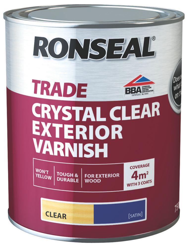 Ronseal 750ml Clear Satin Water-Based Exterior Wood Varnish - Screwfix