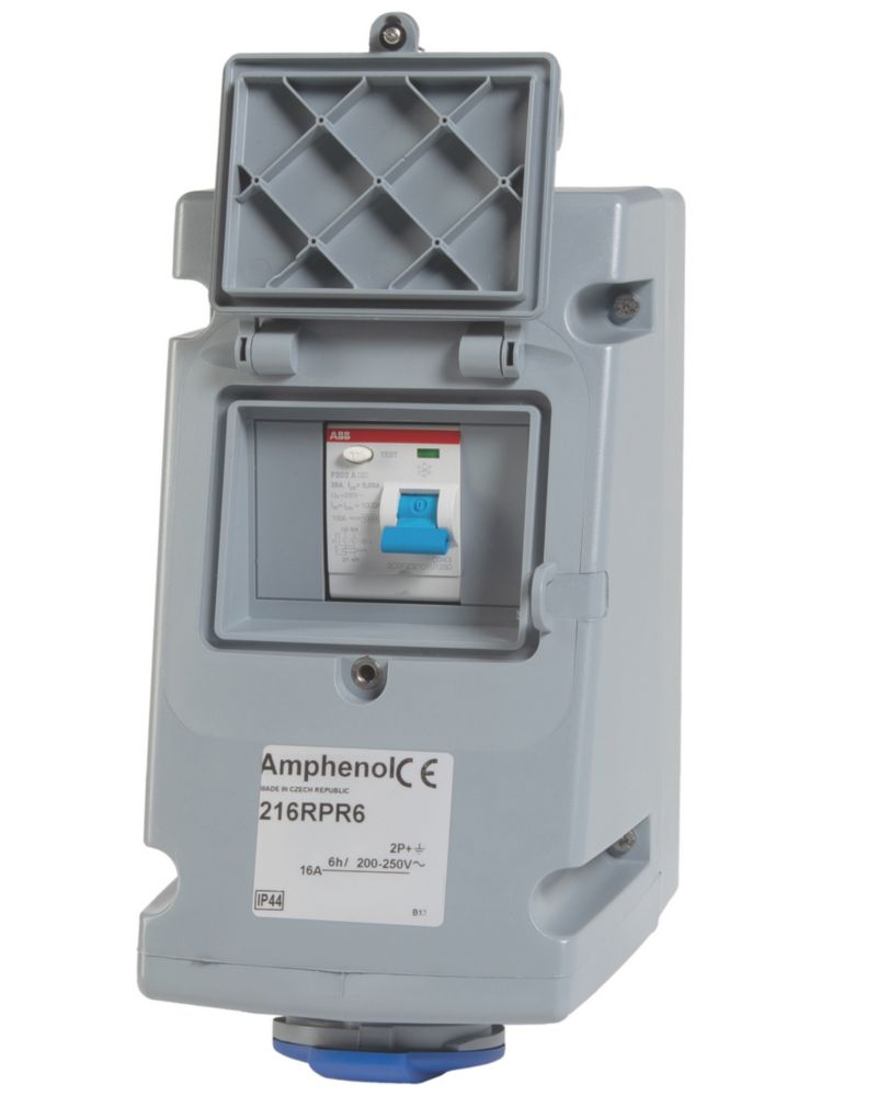 Amphenol 16A 2P+E Socket with 25A RCD 250V - Screwfix