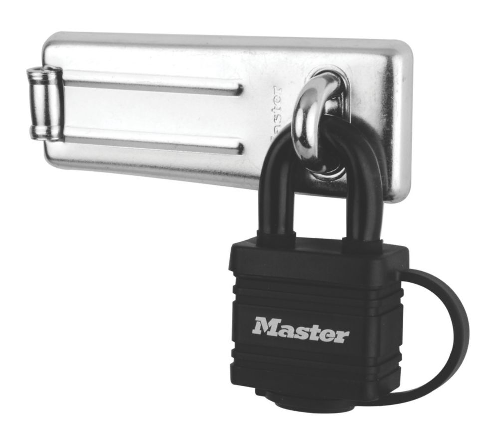 Master Lock Hasp & Staple with Padlock Black 110mm - Screwfix