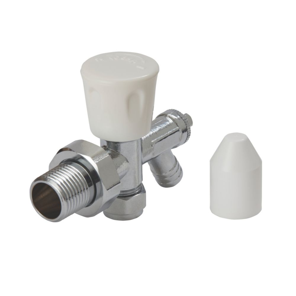 Flomasta 10mm x 21mm White/Chrome Angled Modern Manual Radiator Valve ...