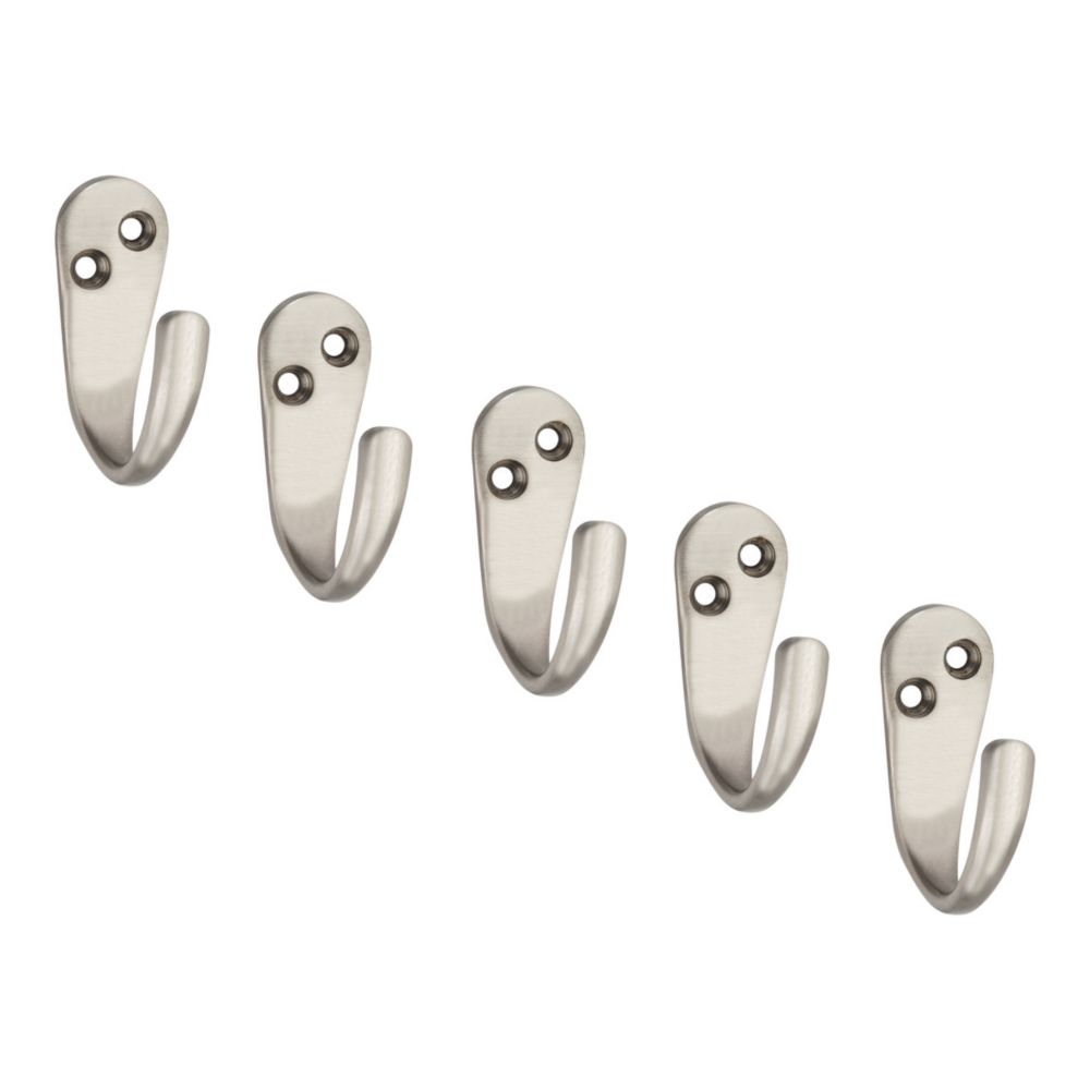 Essentials Single Hooks Satin Nickel 45mm 5 Pack - Screwfix