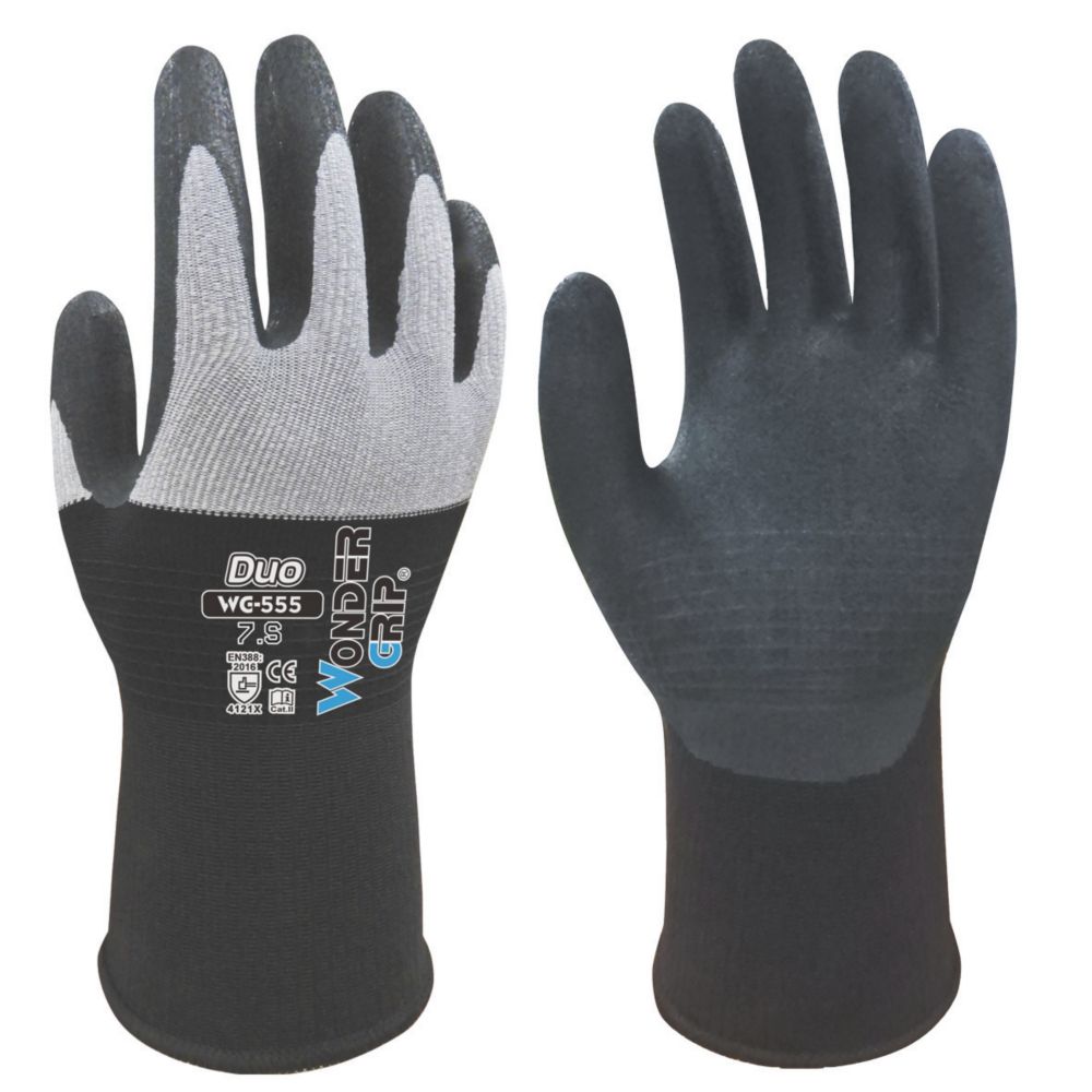 Wonder Grip WG-555 Duo Gloves Black/White Small - Screwfix