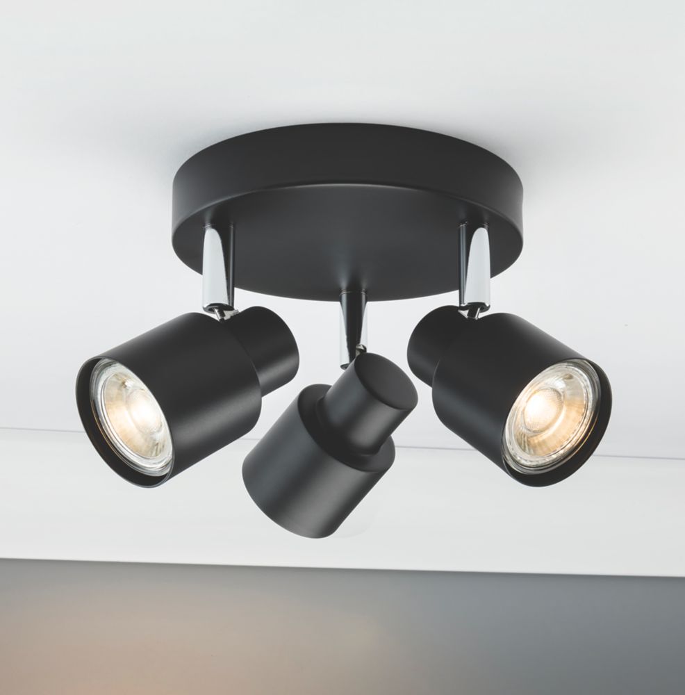 Knightsbridge Round 3-Light Triple GU10 Ceiling Spotlight Matt Black ...