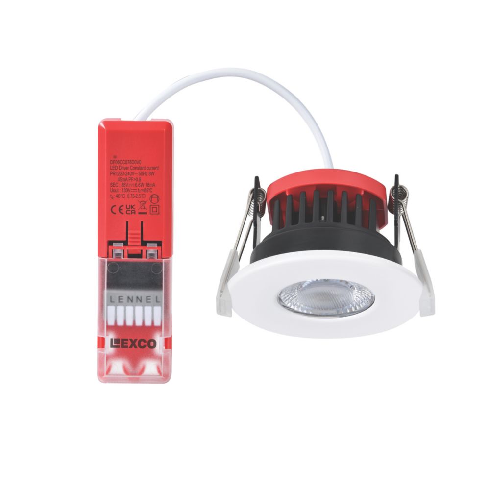 Lexco Tauri Fixed Fire Rated LED Downlight White 8W 500-800lm - Screwfix