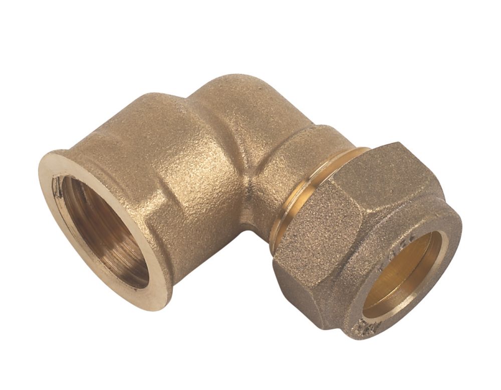 Flomasta Brass Compression Adapting 90° Female Elbow 15mm x 1/2" - Screwfix
