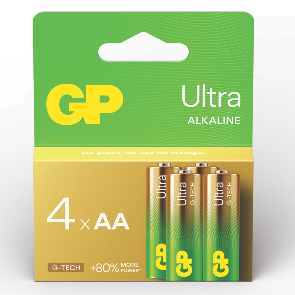 GP Batteries Ultra AA 1.5V Alkaline Batteries 4 Pack - Screwfix