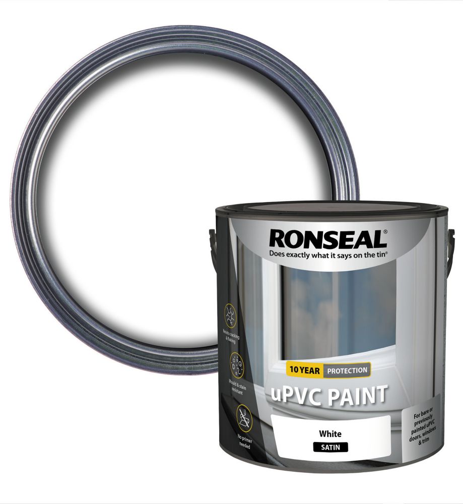 Ronseal 2.5Ltr White Satin Self Priming uPVC Paint - Screwfix