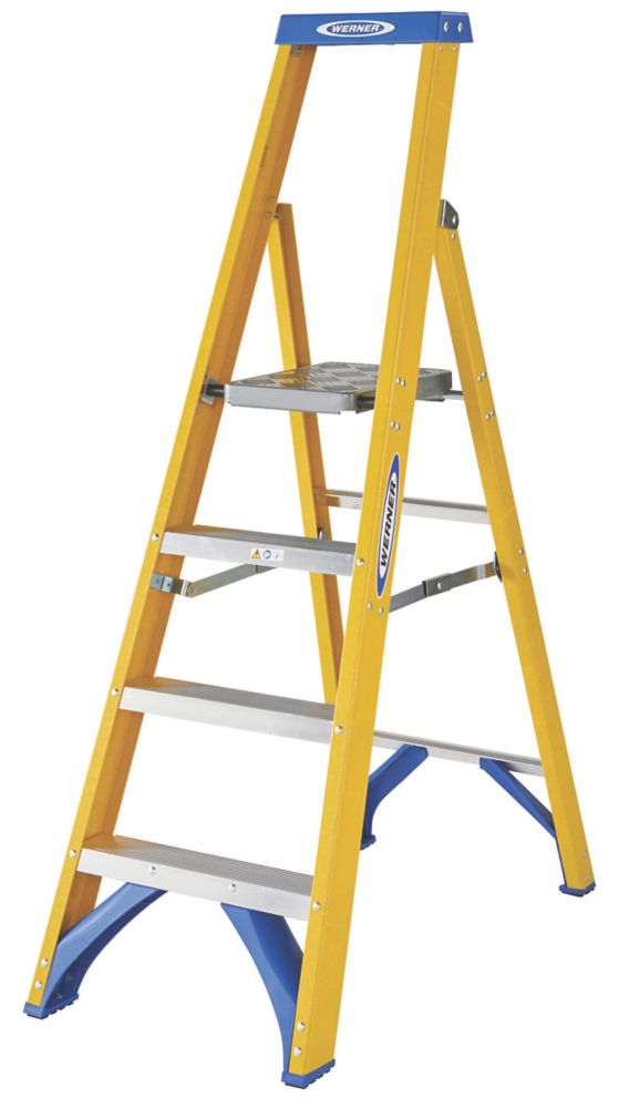 Werner Fibreglass 1.54m 4 Step Platform Step Ladder - Screwfix
