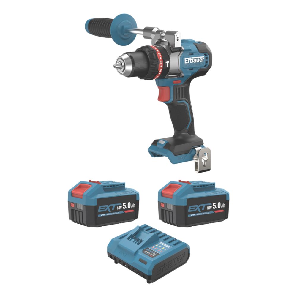 Erbauer ERI1107COM 18V 2 x 5.0Ah Li-Ion EXT Brushless Cordless Combi ...
