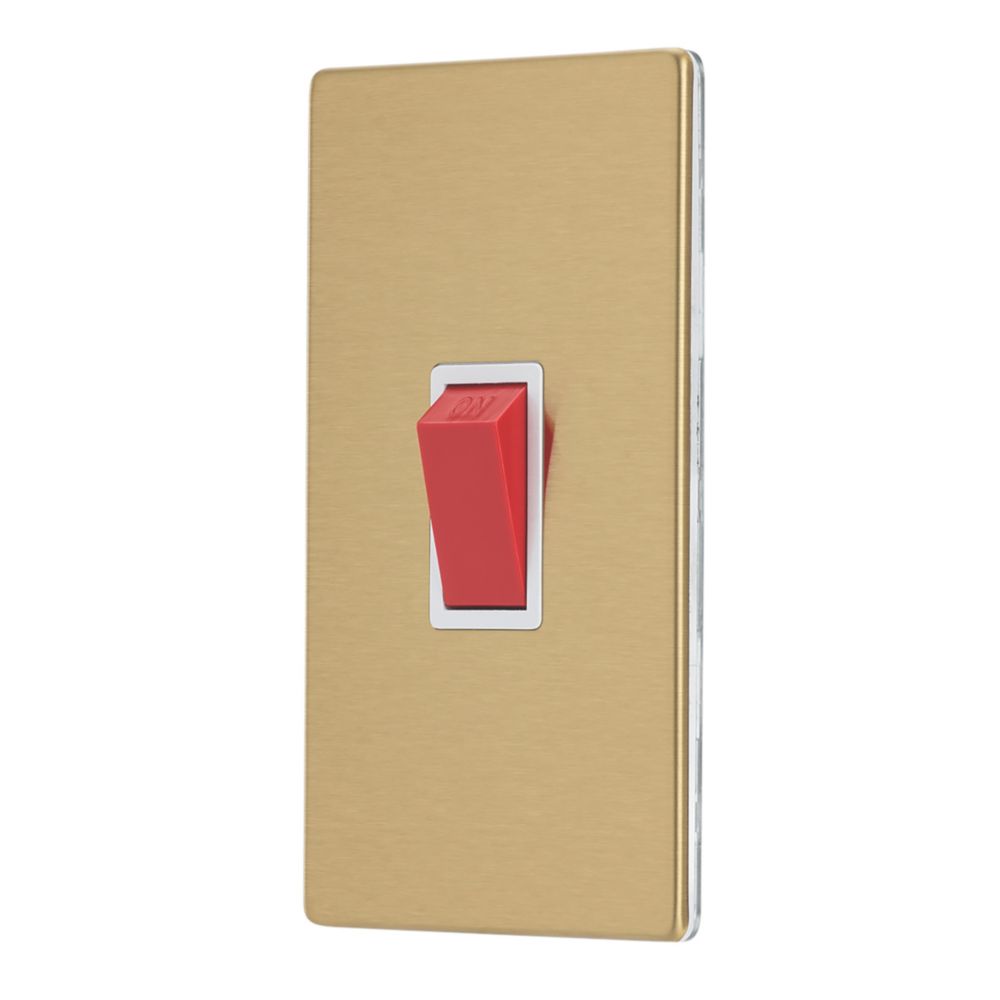 Contactum Lyric 45A 1-Gang DP Control Switch Brushed Brass with White ...