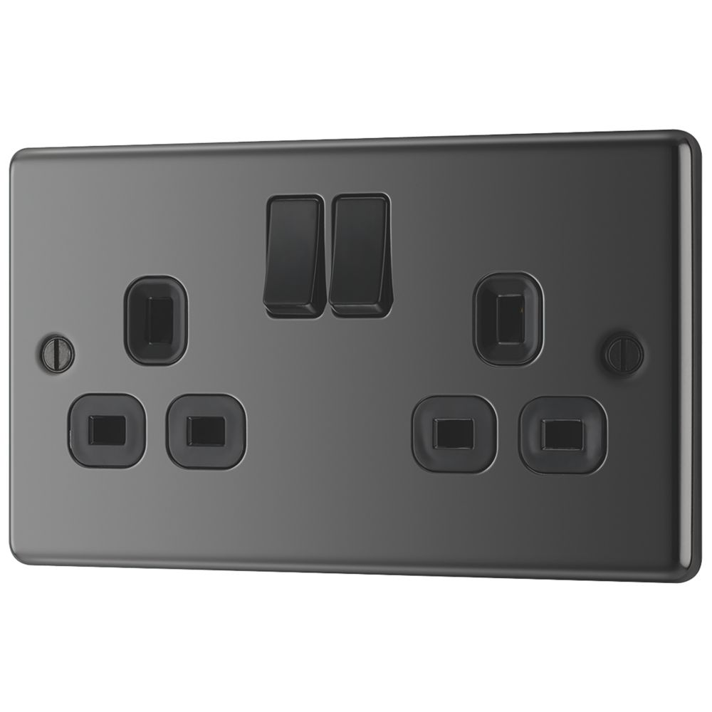 LAP 13A 2-Gang SP Switched Plug Socket Black Nickel with Black Inserts ...