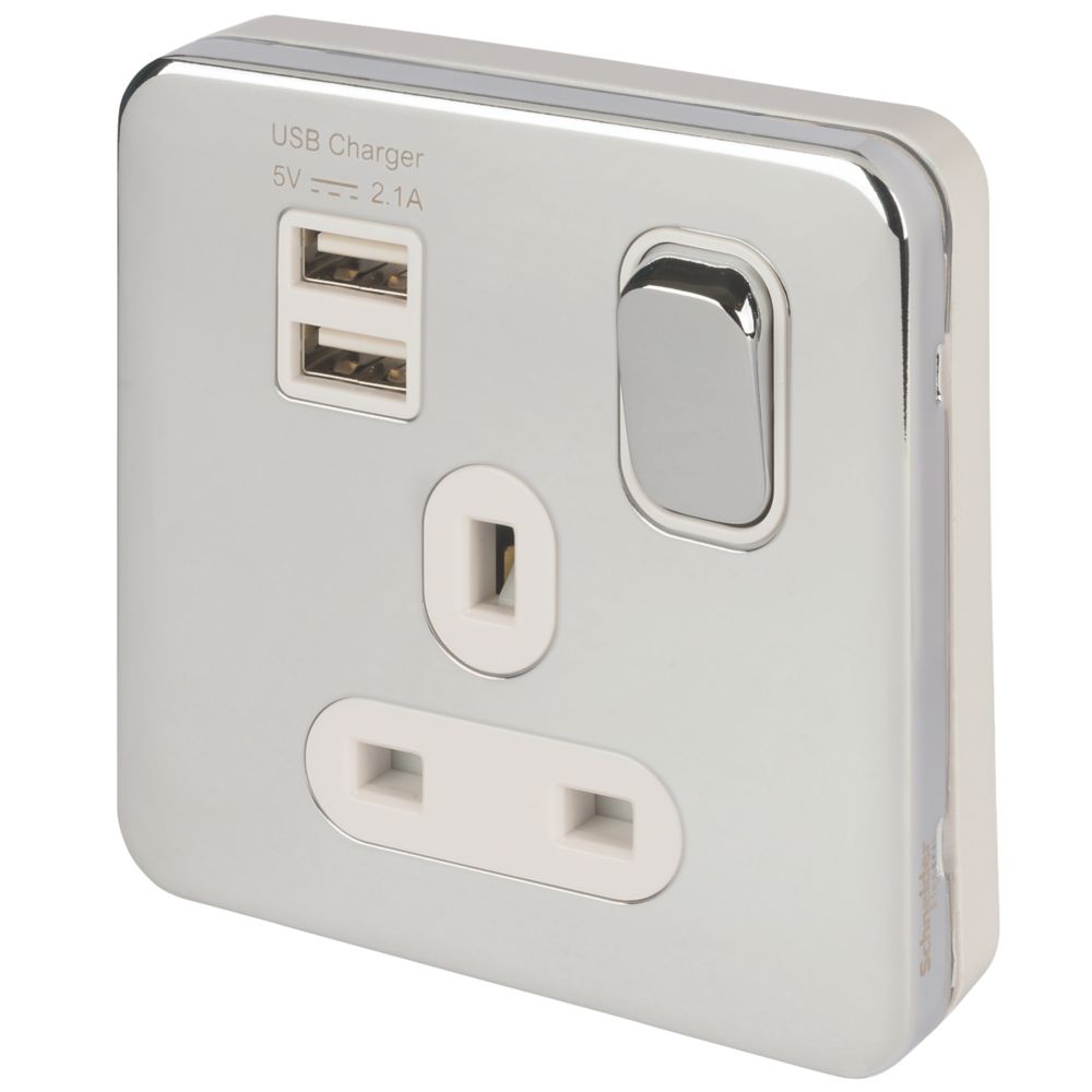 Schneider Electric Lisse Deco 13A 1-Gang SP Switched Socket + 2.1A 10 ...