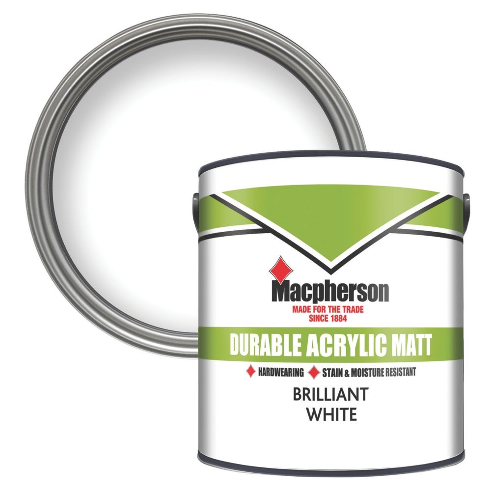 Macpherson 2.5Ltr Brilliant White Matt Emulsion Wall & Ceiling Paint ...