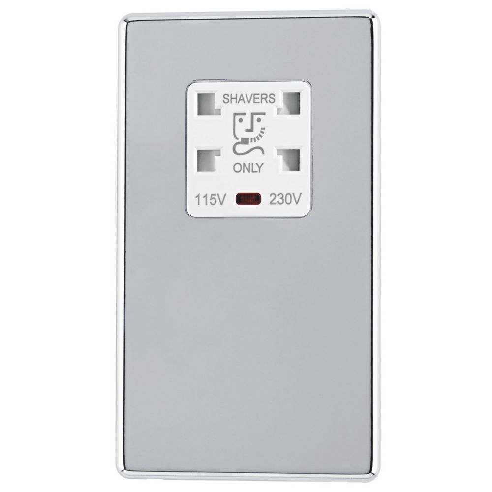 Arlec 2-Gang Dual Voltage Shaver Socket 115/230V Polished Chrome with ...