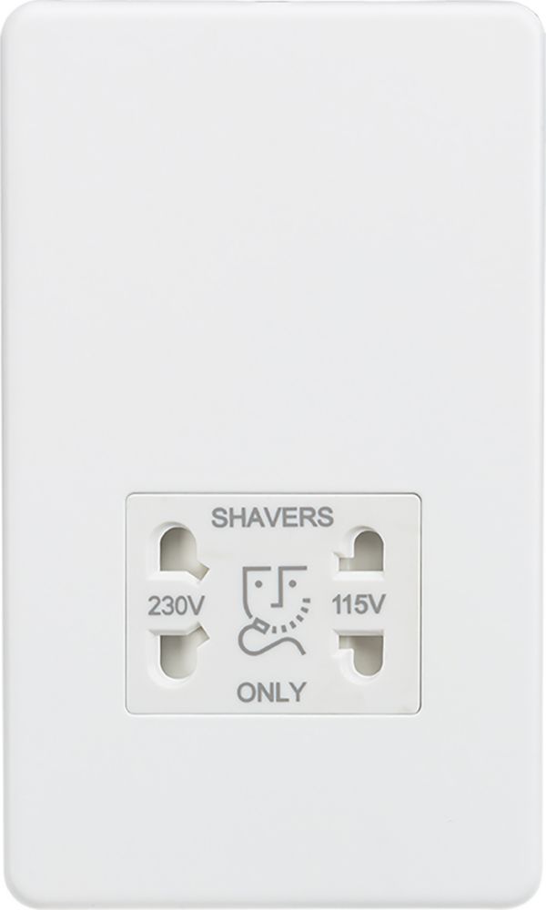 Knightsbridge 2-Gang Dual Voltage Shaver Socket 115 V / 230V Matt White ...