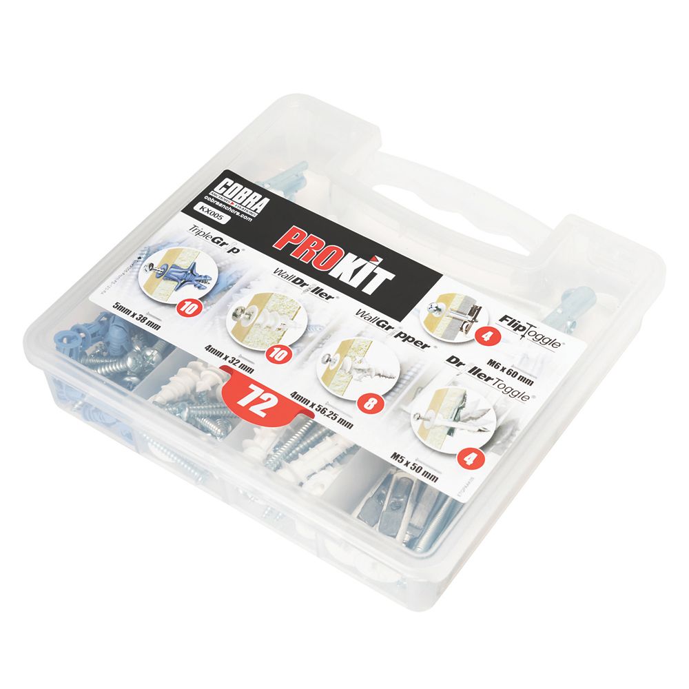 Cobra ProKit Fixing Selection Kit 72 Piece Set - Screwfix