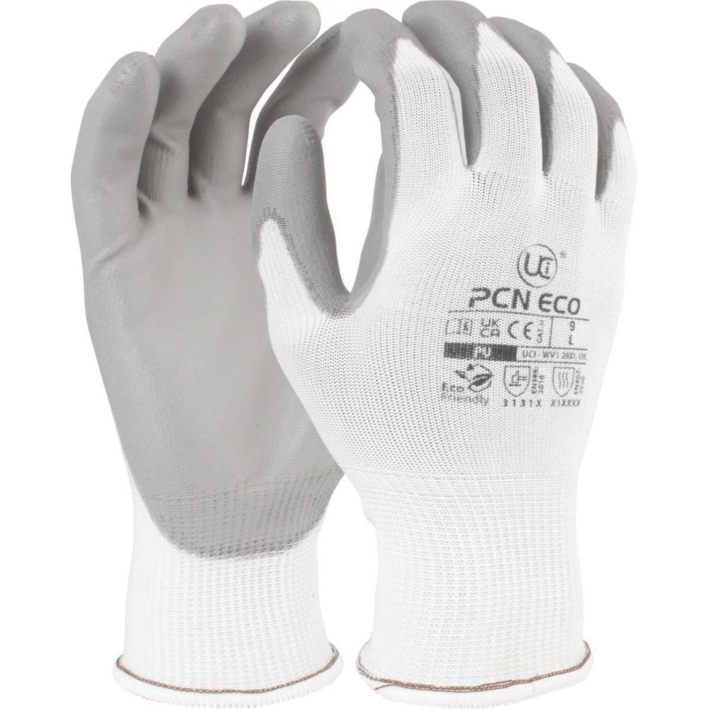 UCI PCN-ECO General Handling Gloves White/Grey Large - Screwfix