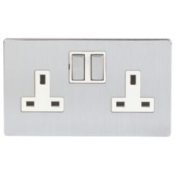 LAP 13A 2-Gang DP Switched Plug Socket Brushed Chrome with White ...
