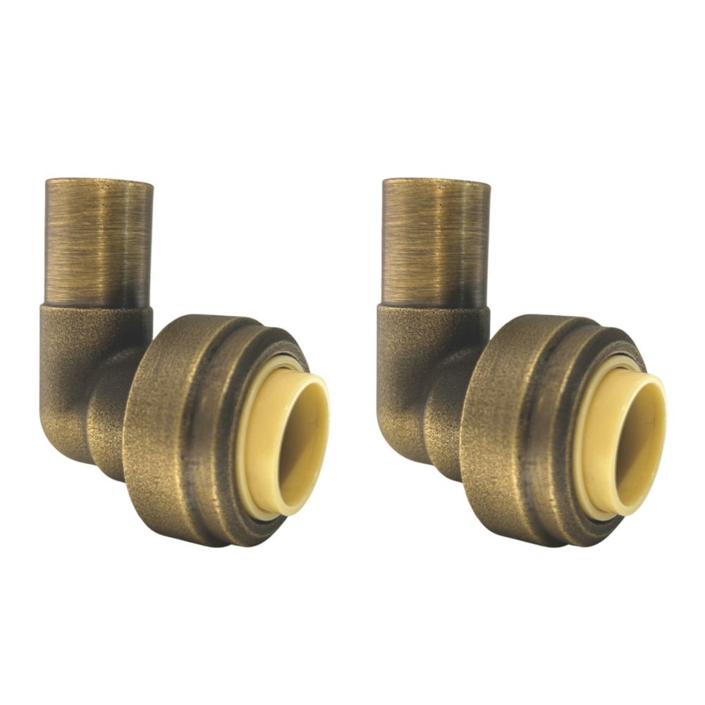 ETAL Brass Push-Fit Equal 90° Stem Elbow 15mm 2 Pack - Screwfix