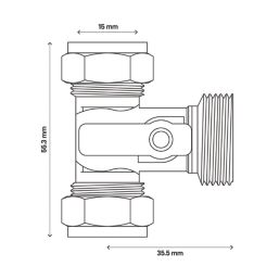 Flomasta Compression Washing Machine Valve Tee 15mm x 15mm x 3/4 ...