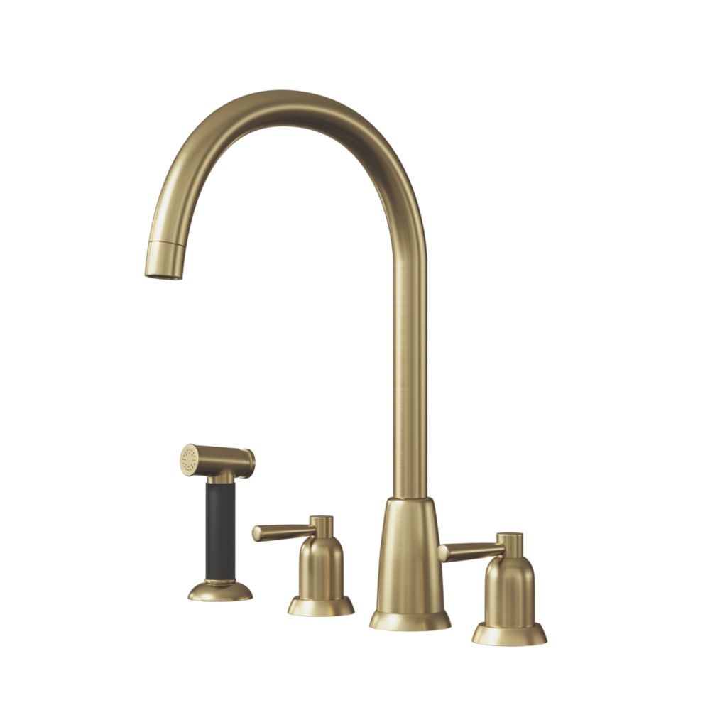 ETAL Cuthbert Dual Lever 4-Hole Kitchen Tap with Rinse Brushed Brass ...