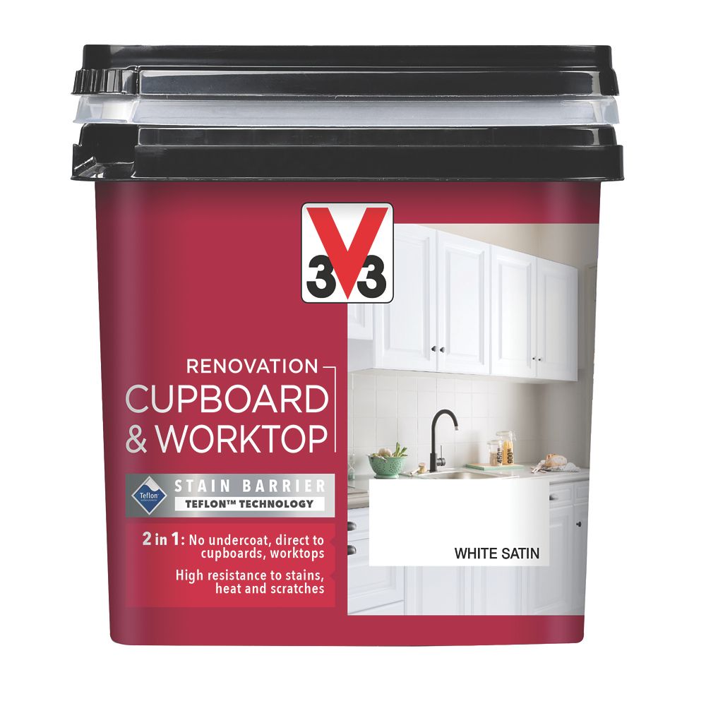 V33 750ml White Satin Kitchen Cupboard Paint - Screwfix