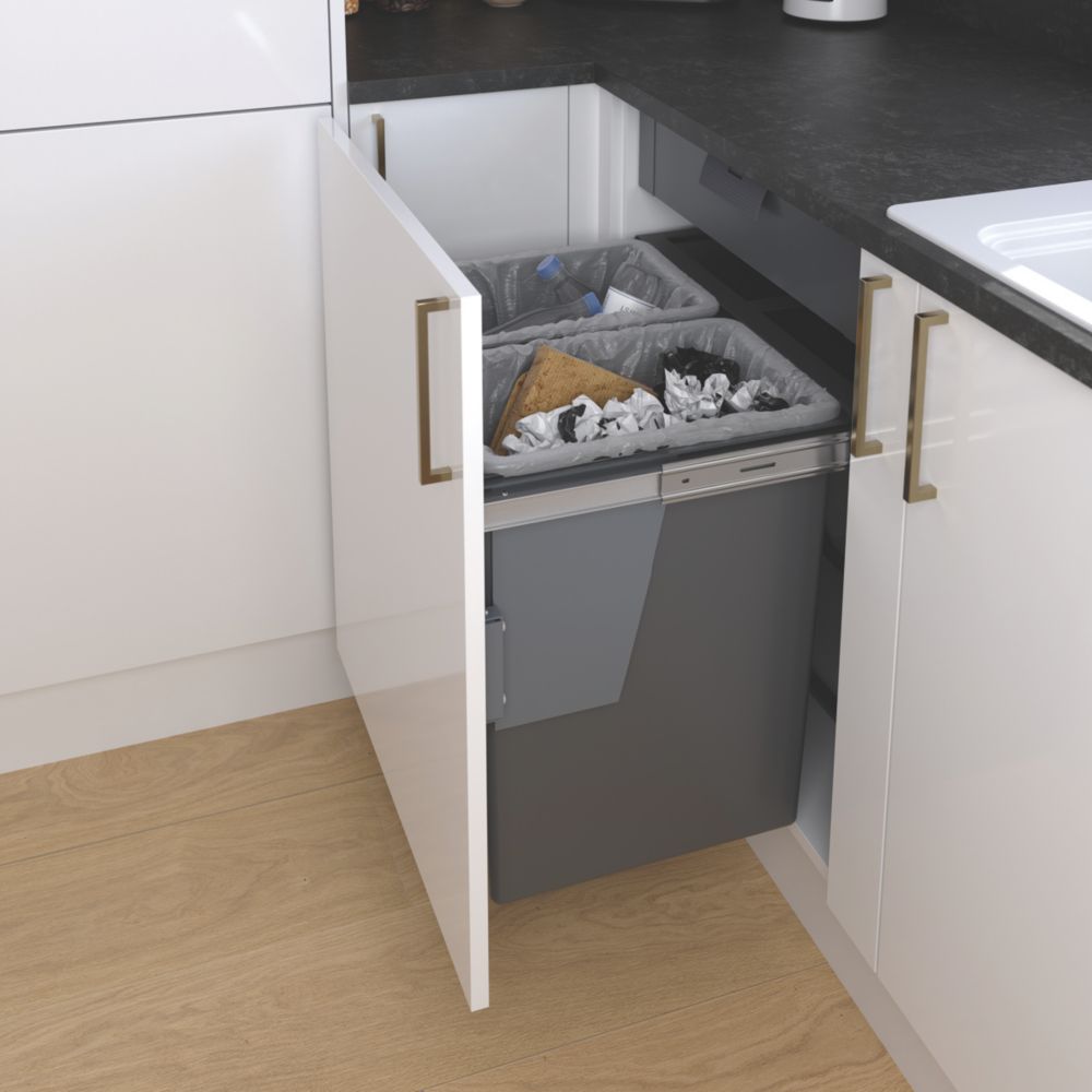 Essentials Vigote Pull-Out Bin Anthracite 92Ltr - Screwfix