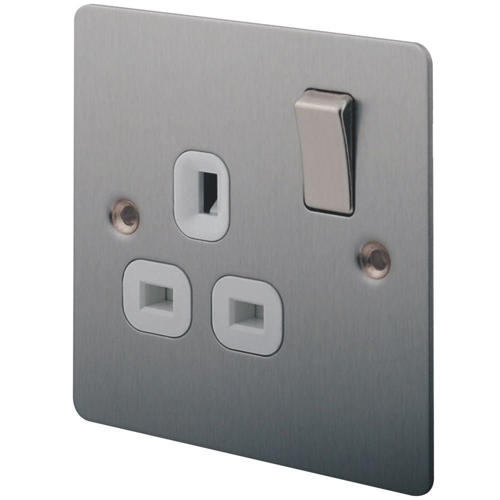 LAP 13A 1-Gang DP Switched Plug Socket Brushed Stainless Steel with ...