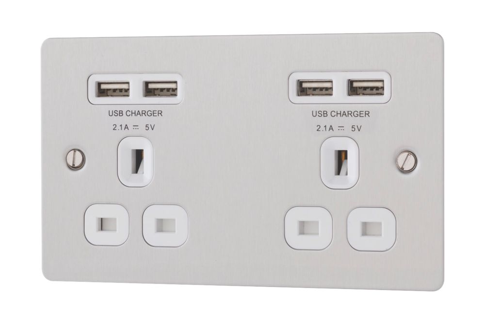 LAP 13A 2-Gang Unswitched Socket + 4.2A 10.5W 4-Outlet Type A USB ...
