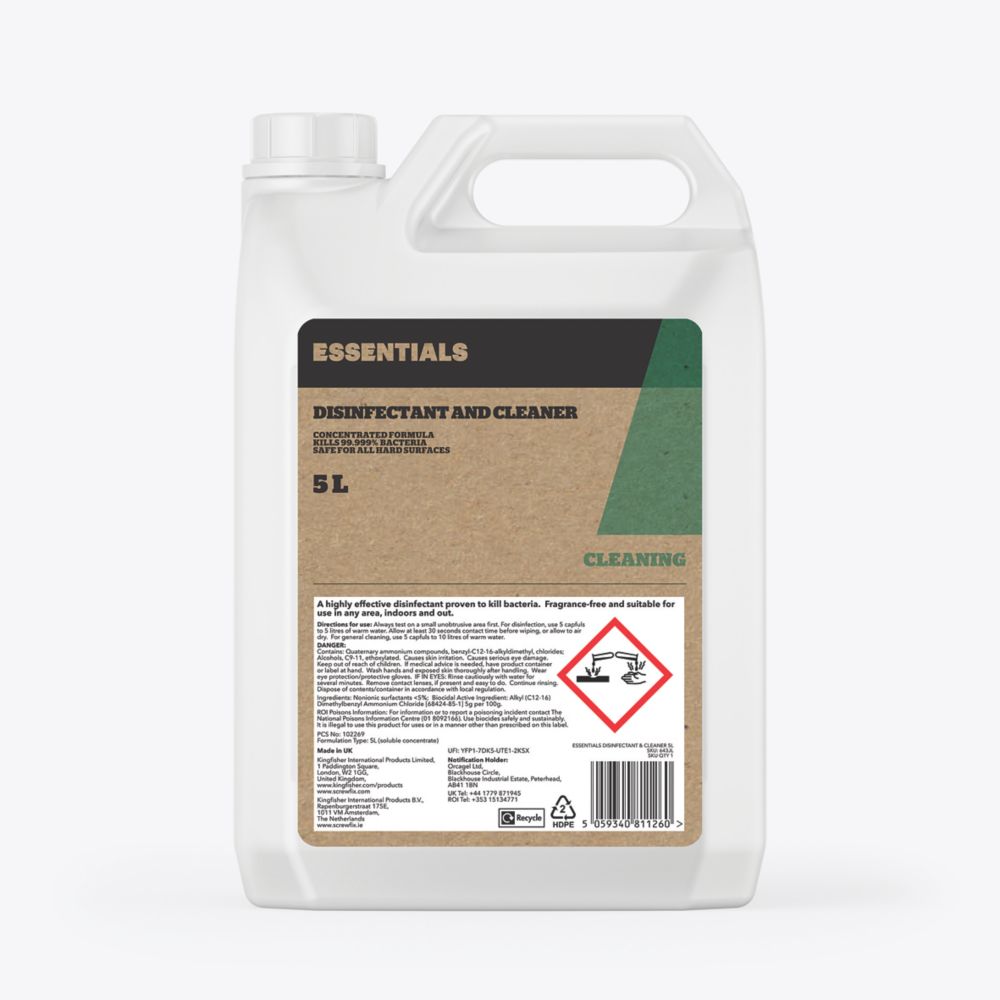 Essentials Disinfectant & Cleaner 5Ltr - Screwfix