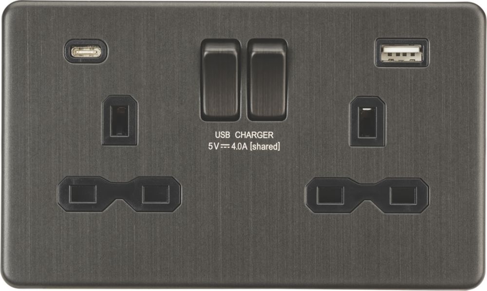 Knightsbridge 13A 2-Gang SP Switched Socket + 4.0A 20W 2-Outlet Type A ...