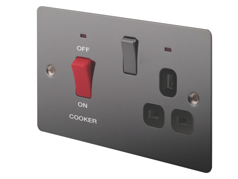 LAP 45A 2-Gang DP Cooker Switch & 13A DP Switched Socket Black Nickel ...