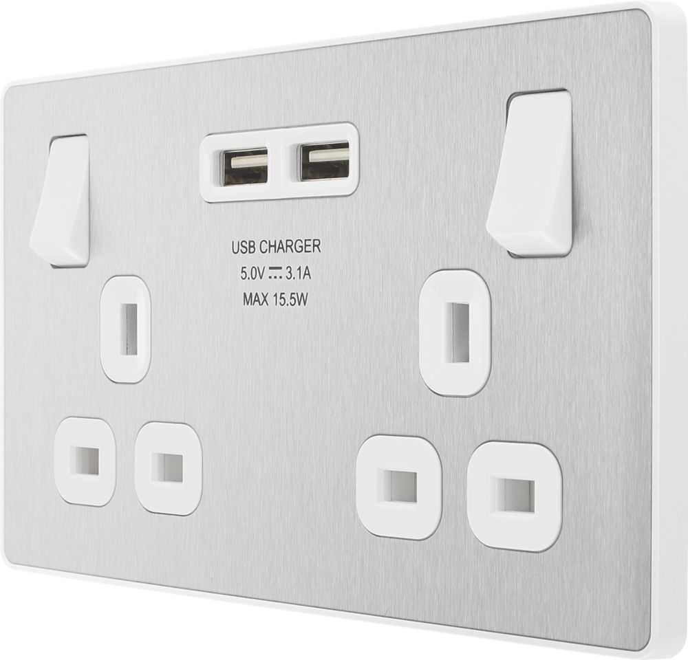 British General Evolve 13A 2-Gang SP Switched Socket + 3.1A 15.5W 2 ...