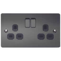 LAP 13A 2-Gang DP Switched Plug Socket Black Nickel with Black Inserts ...