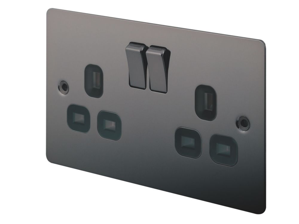 LAP 13A 2-Gang DP Switched Plug Socket Black Nickel with Black Inserts ...