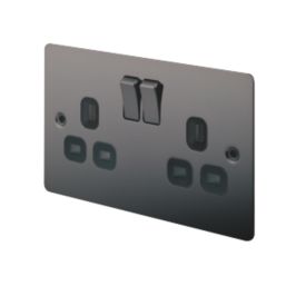 LAP 13A 2-Gang DP Switched Plug Socket Black Nickel with Black Inserts ...