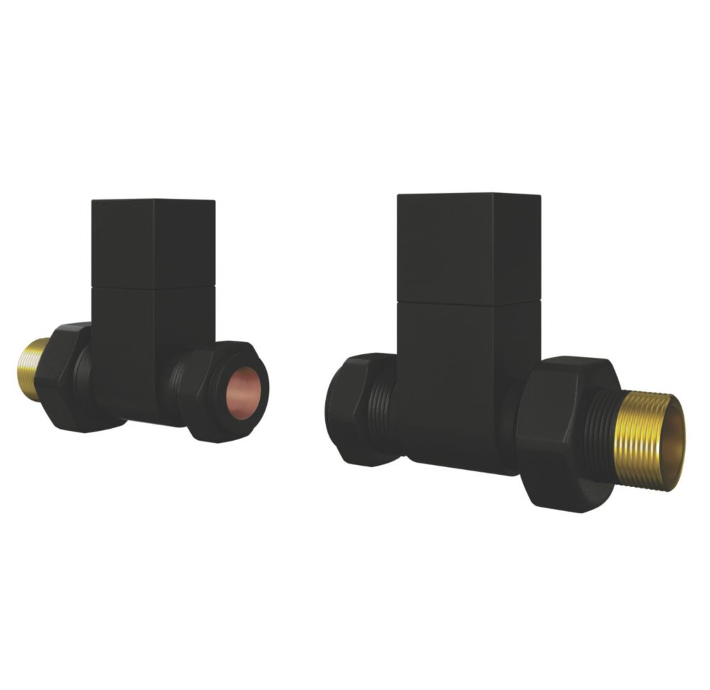ETAL Swelt Black Straight Manual Square Radiator Valves 15mm x 1/2" 2 ...