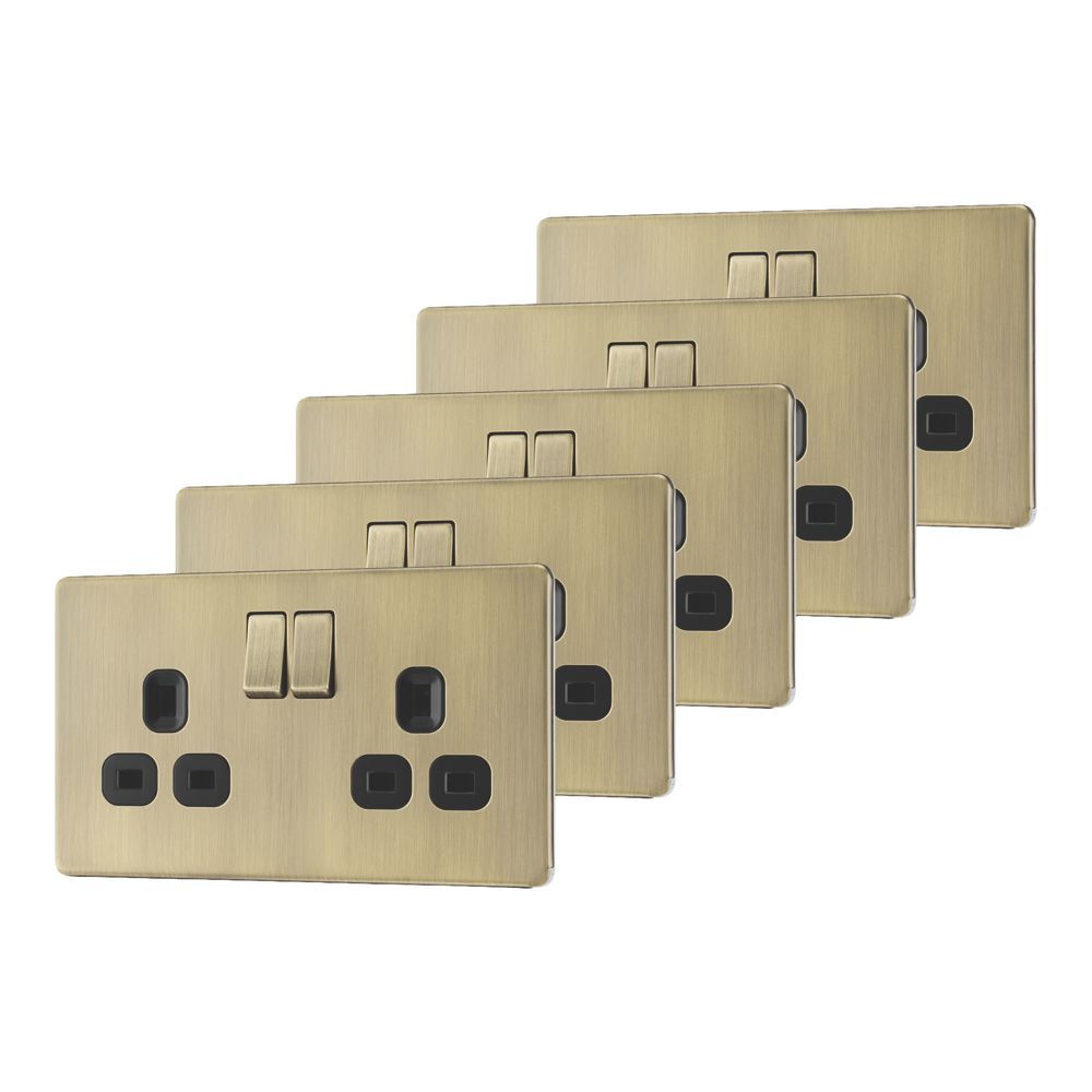 LAP 13A 2-Gang DP Switched Sockets Antique Brass with Black Inserts 5 ...