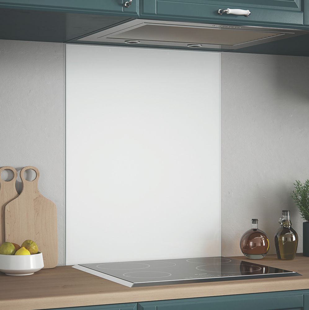 Splashback Ice White Self-Adhesive Glass Kitchen Splashback 600mm x 750mm x 6mm - Screwfix