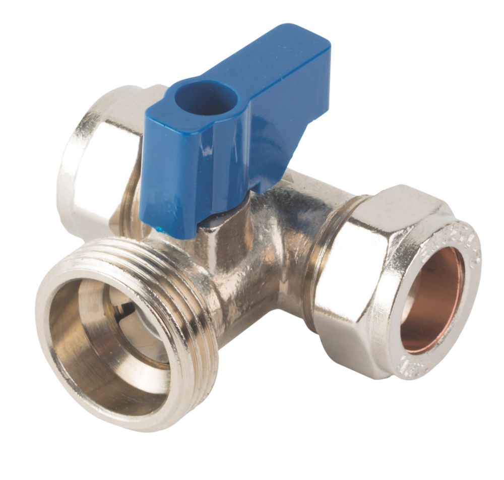 Midbrass BSP Washing Machine Tee Valve 1/2" x 1/2" x 3/4" - Screwfix