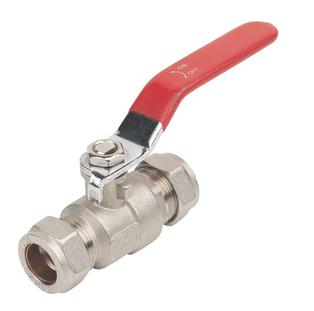 Essentials Compression Reduced Bore 15mm Lever Ball Valve with Red Handle - Screwfix
