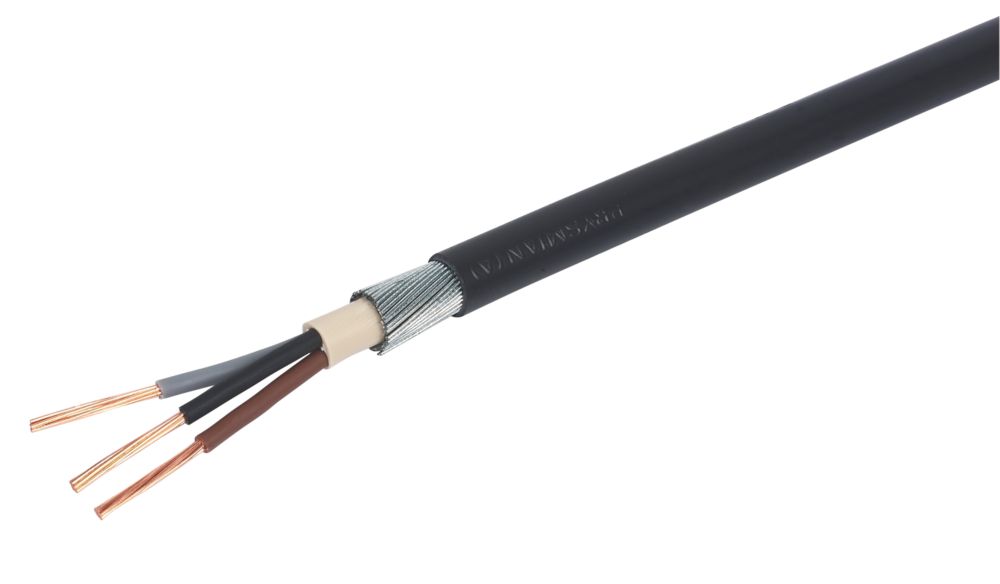 Prysmian 6943X Black 3-Core 4mm² Armoured Cable 25m Coil - Screwfix