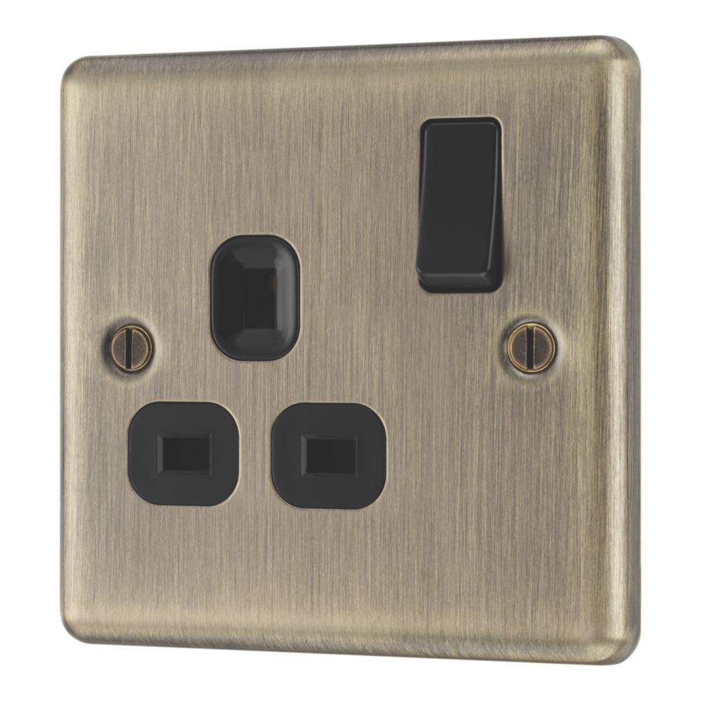 LAP 13A 1-Gang SP Switched Socket Antique Brass with Black Inserts ...