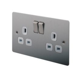 LAP 13A 2-Gang DP Switched Plug Sockets Brushed Stainless Steel with ...