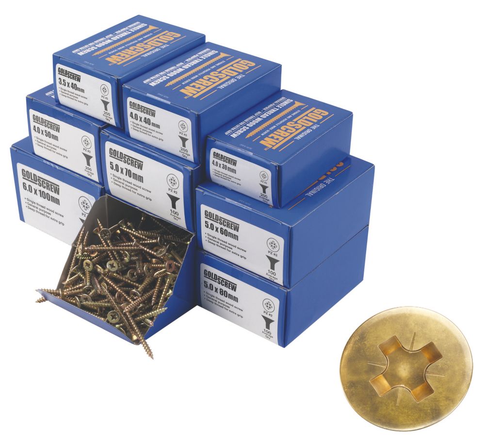 Goldscrew PZ Double-Countersunk Woodscrews Trade Pack 1400 Pcs | Screws ...