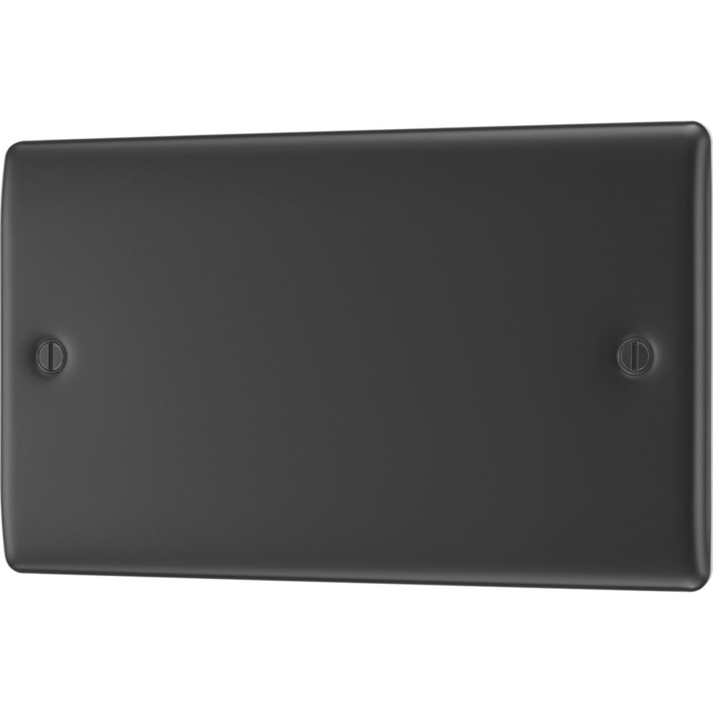 British General Nexus Metal 2-Gang Blanking Plate Matt Black - Screwfix