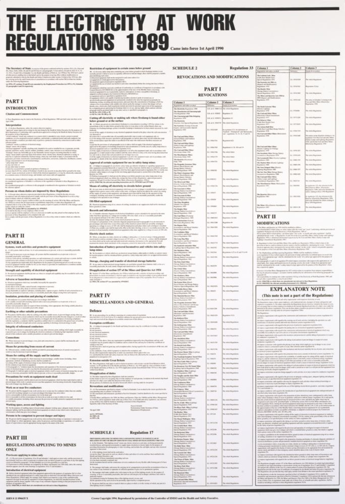 "Electricity At Work Regulations 1989" Poster 840mm x 570mm - Screwfix